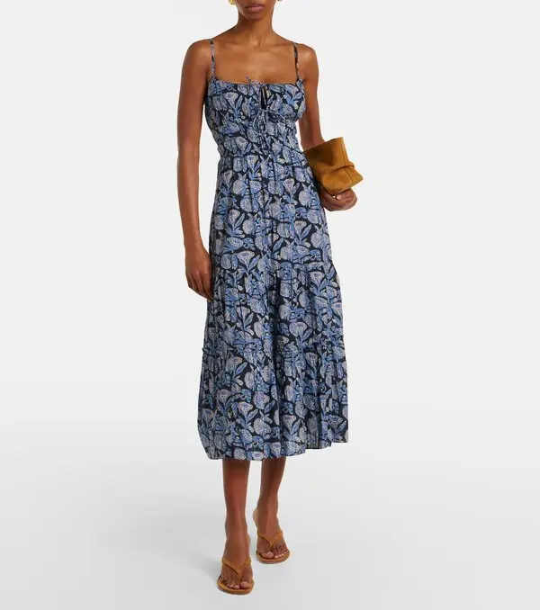 Ulla Johnson Aydin Floral Cotton-blend Midi Dress - Blue
