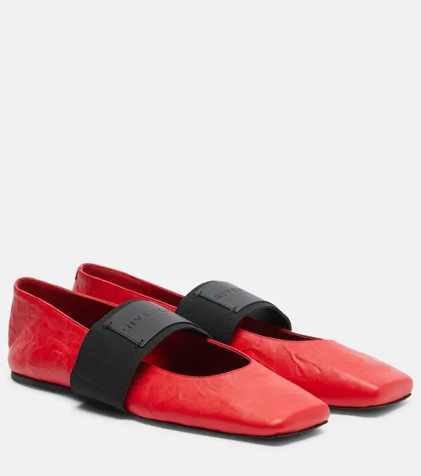 Givenchy Sliced Square Leather Ballet Flats - Red