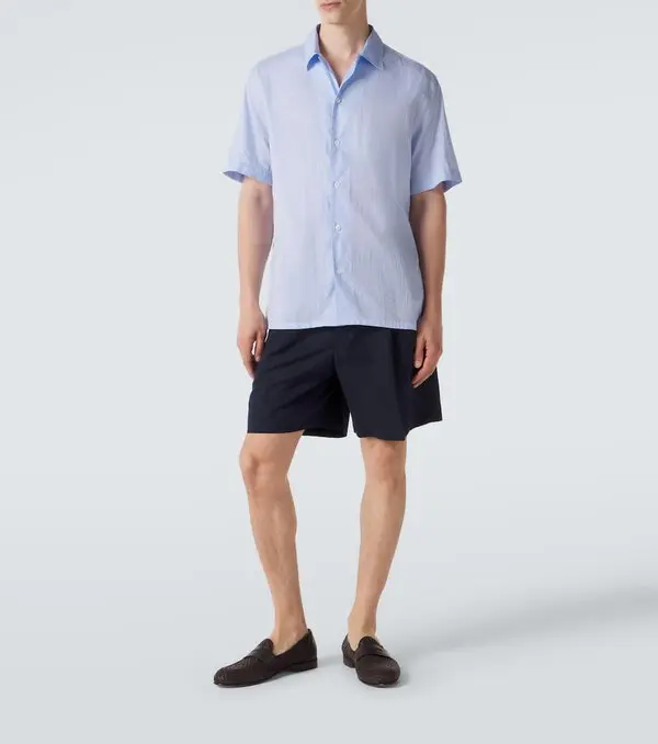 Brioni Linen And Cotton Shorts - Blue