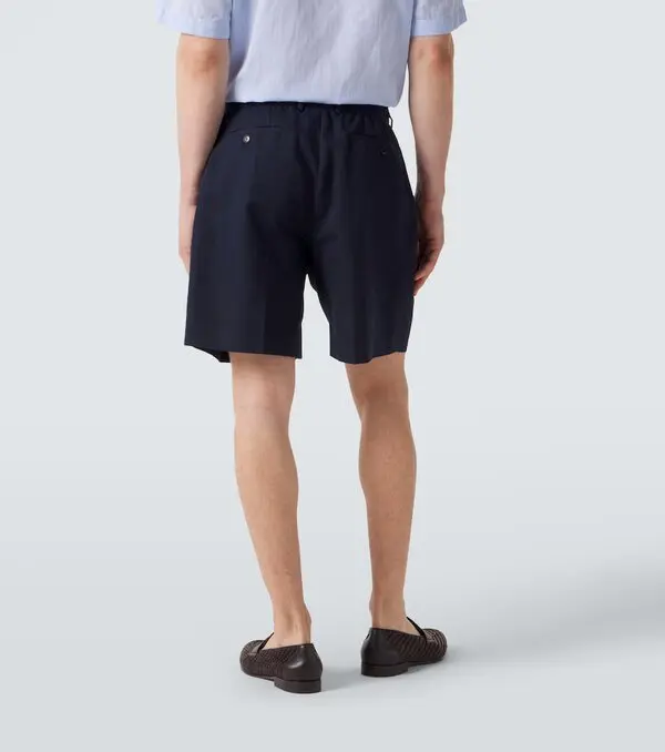 Brioni Linen And Cotton Shorts - Blue