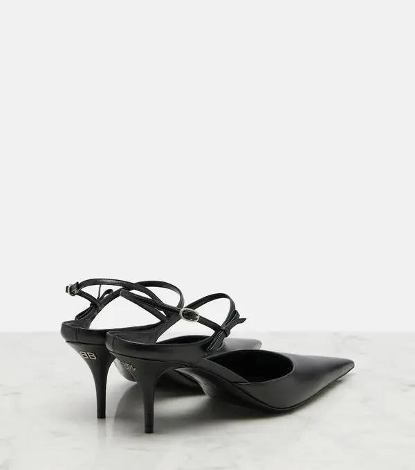 Balenciaga Avenue Bow Leather Slingback Pumps - Black
