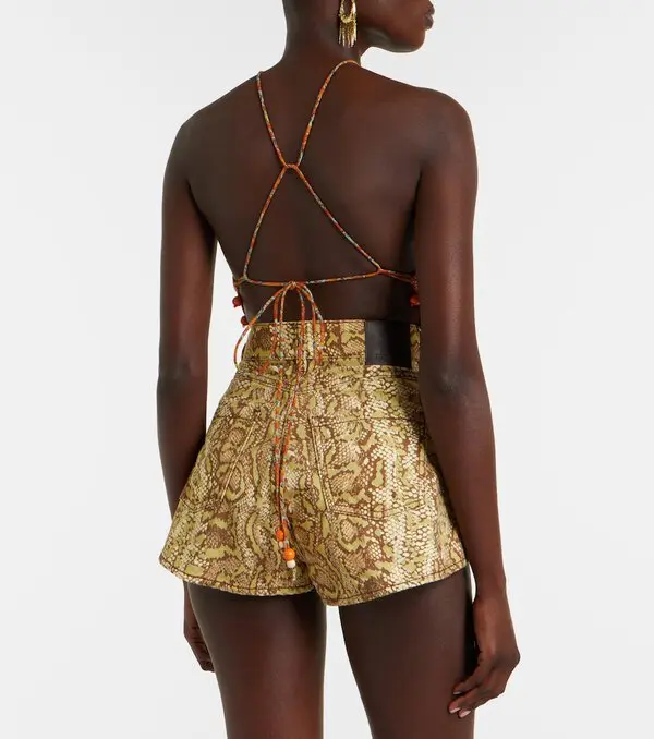 ALEMAIS Boa Snake-print Denim Shorts