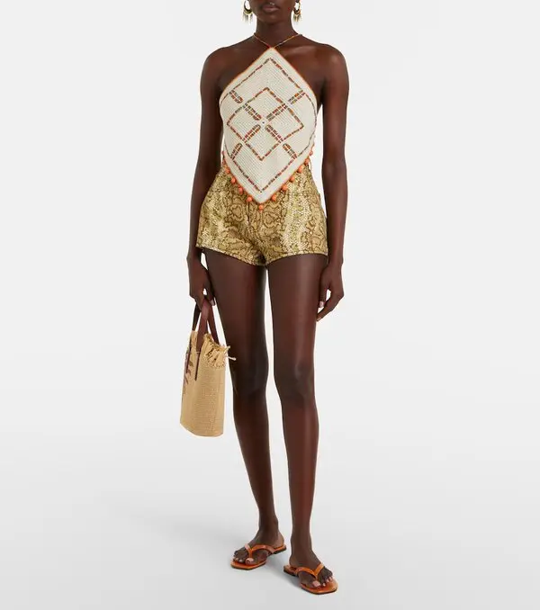 ALEMAIS Boa Snake-print Denim Shorts
