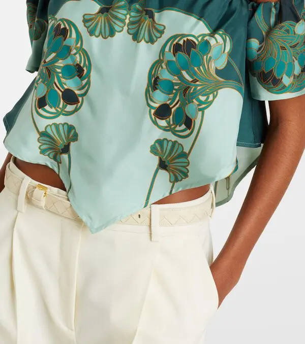 La DoubleJ Sand Dollar Printed Off-the-shoulder Silk Top