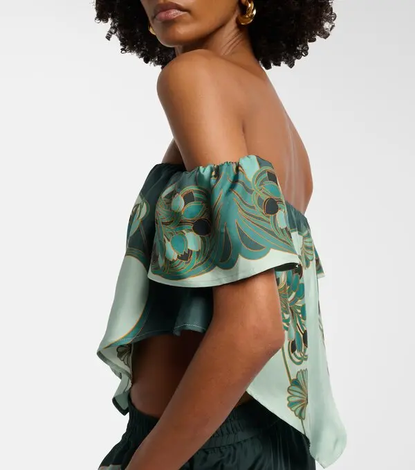La DoubleJ Sand Dollar Printed Silk Top - Green