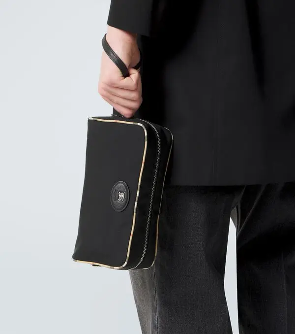 Burberry Canvas Pouch With Leather Trim