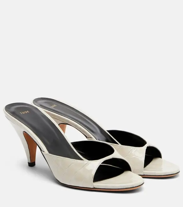 JUDE Haze Croc-effect Patent Leather Mules - White