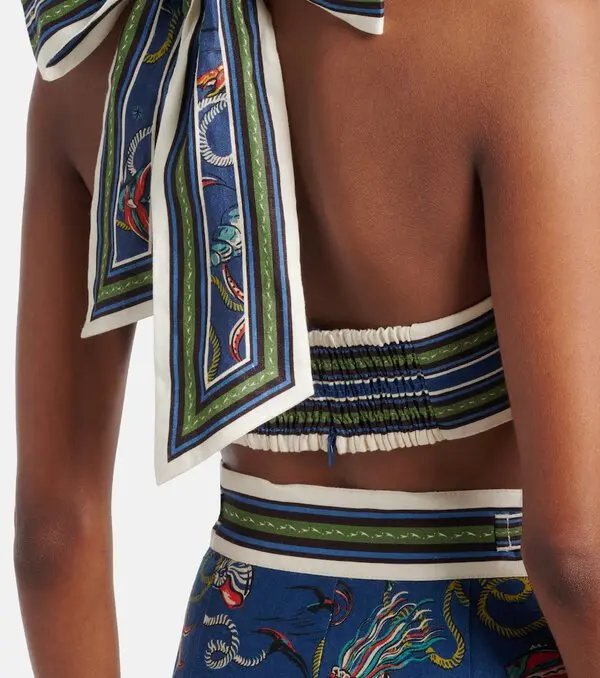 ALEMAIS Alémais Cove Printed Linen Bra Top - Blue
