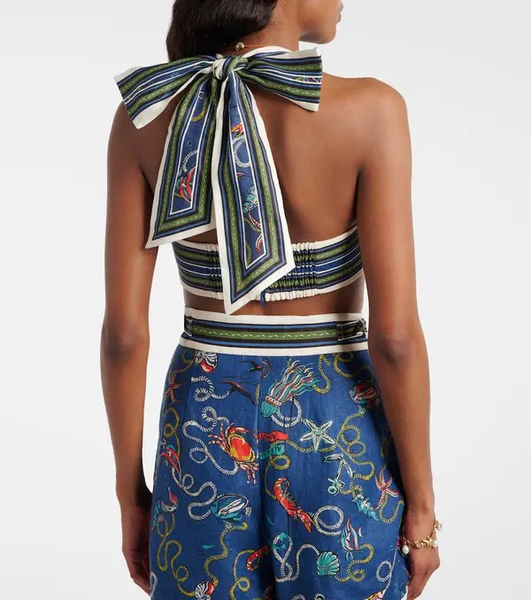 ALEMAIS Alémais Cove Printed Linen Bra Top - Blue