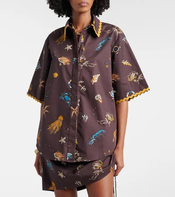 ALEMAIS Alémais Printed Cotton Bowling Shirt - Brown
