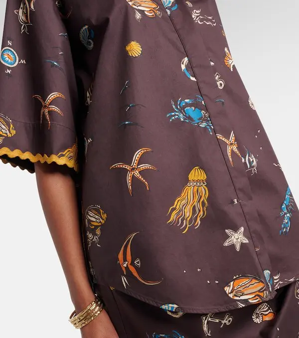 ALEMAIS Alémais Printed Cotton Bowling Shirt - Brown