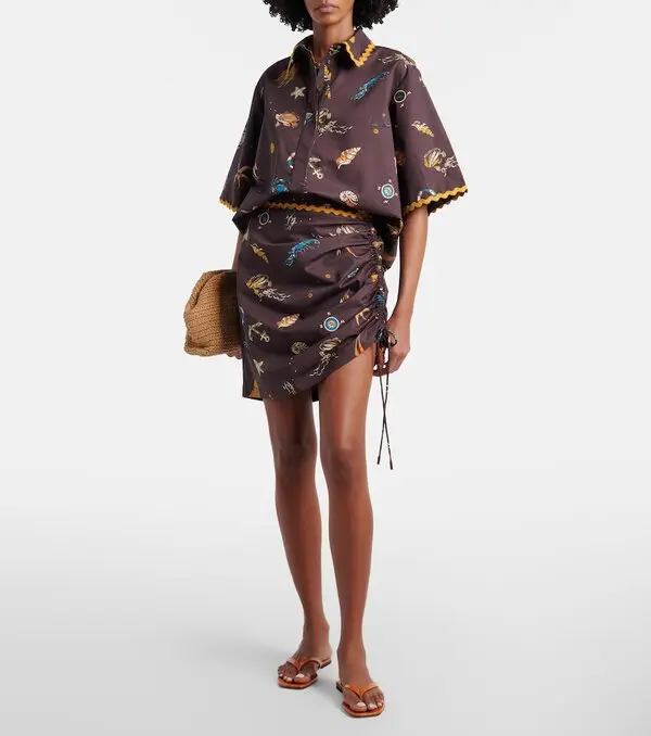 ALEMAIS Alémais Printed Cotton Bowling Shirt - Brown