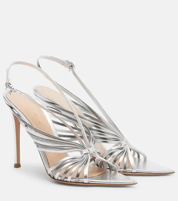 GIANVITO ROSSI Metallic Leather Slingback Sandals - Silver