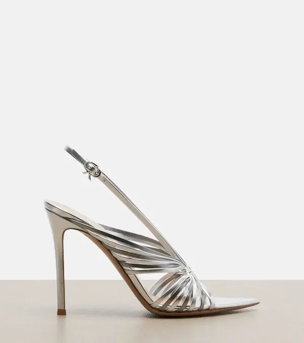 GIANVITO ROSSI Metallic Leather Slingback Sandals - Silver