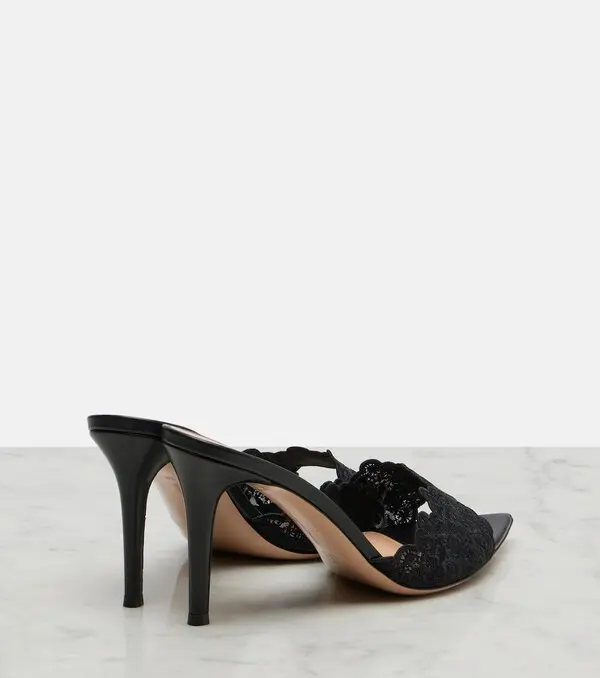 GIANVITO ROSSI Yvonne Lace Mules - Black