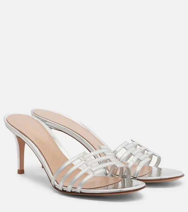 GIANVITO ROSSI Metallic Leather Mules - Silver