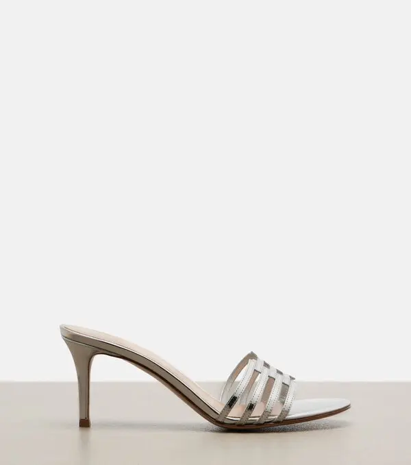 GIANVITO ROSSI Metallic Leather Mules - Silver