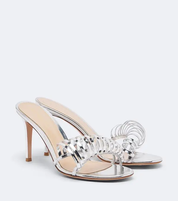 GIANVITO ROSSI Metallic Leather Mules - Silver