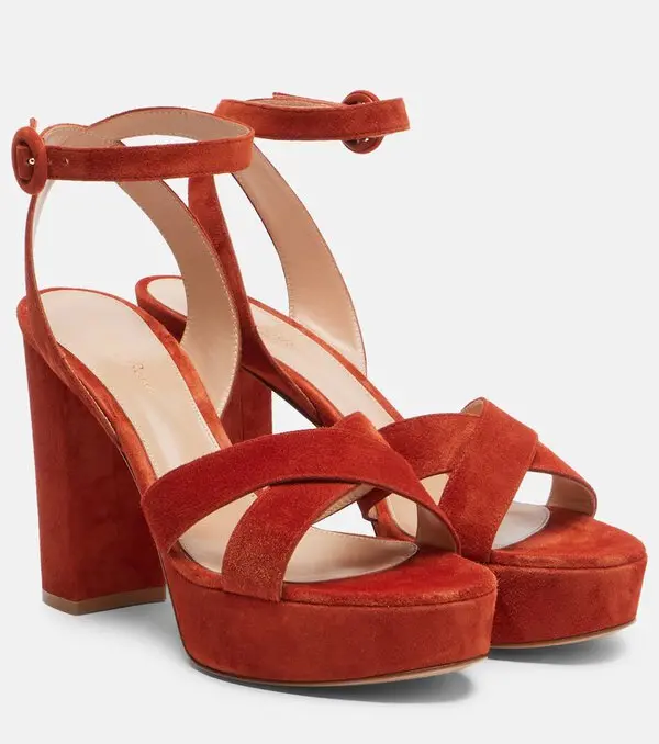 GIANVITO ROSSI Sabrina Suede Platform Sandals - Orange