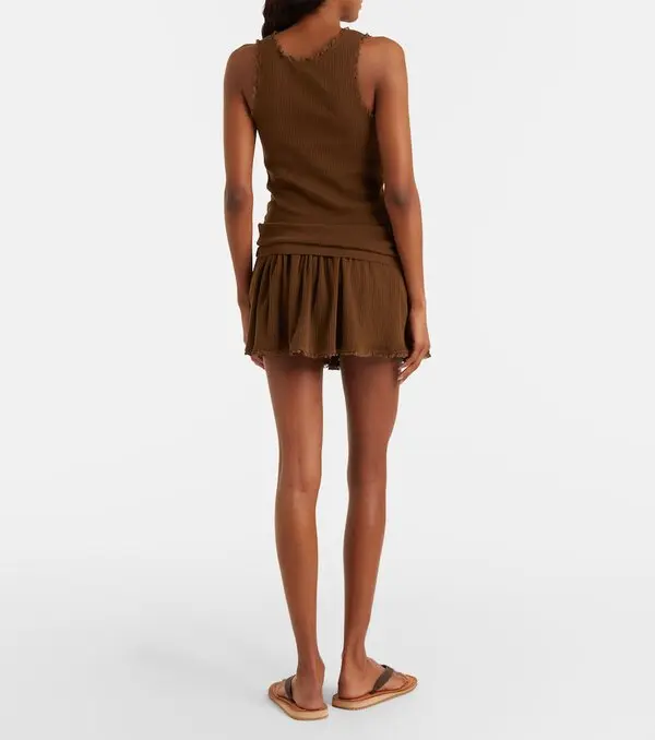 Miu Miu Lace-trimmed Pointelle Cotton Miniskirt - Brown