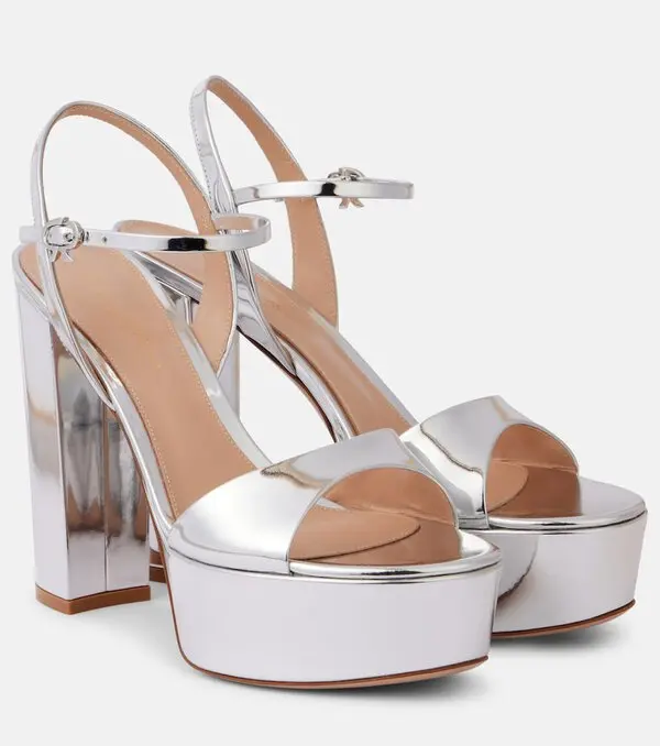 GIANVITO ROSSI Marlena Metallic Leather Platform Sandals - Silver