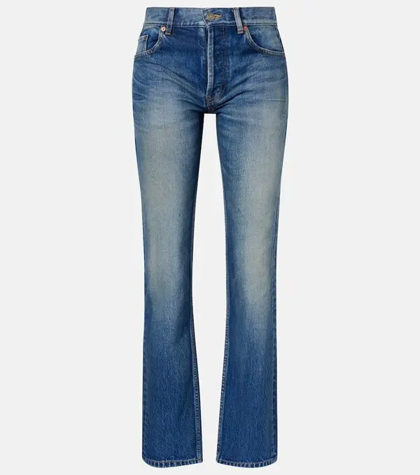 Saint Laurent Faded Straight Leg Jeans - Blue