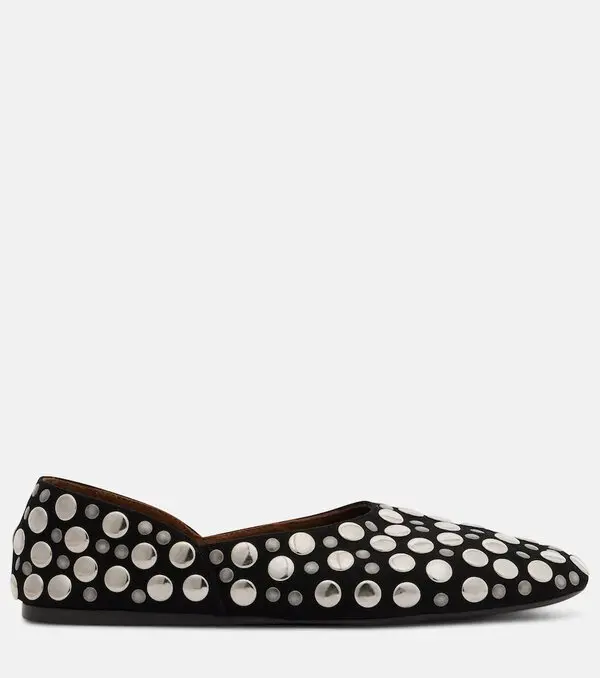 Khaite Jane Studded Suede Ballet Flats - Black