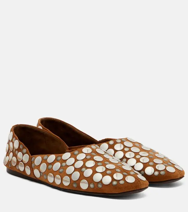 Khaite Jane Studded Suede Ballet Flats - Brown