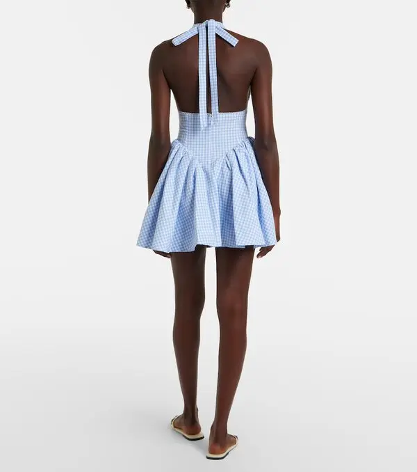 BANANHOT Micaela Gingham Halterneck Cotton Minidress - Blue