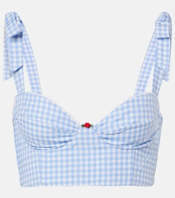 BANANHOT Alba Gingham Cotton Poplin Crop Top - Blue