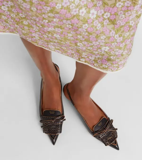 Prada Bow-detail Fringed Leather Slingback Pumps - Black