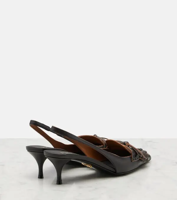 Prada Bow-detail Fringed Leather Slingback Pumps - Black