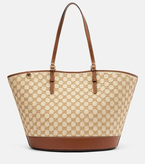 Gucci Gg Large Raffia-effect Tote Bag - Beige