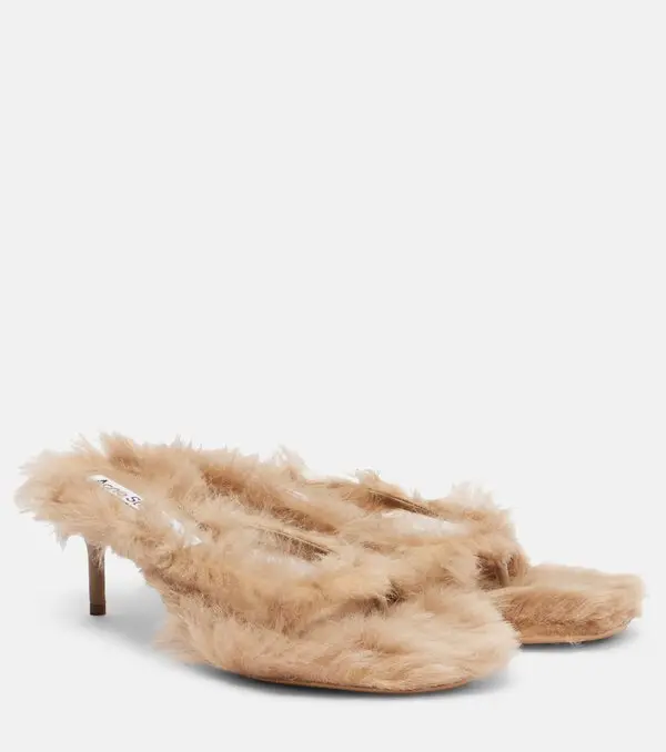 Acne Studios Shearling Thong Sandals - Beige