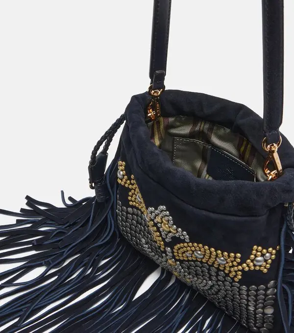 Etro Kalispera Small Studded Suede Shoulder Bag