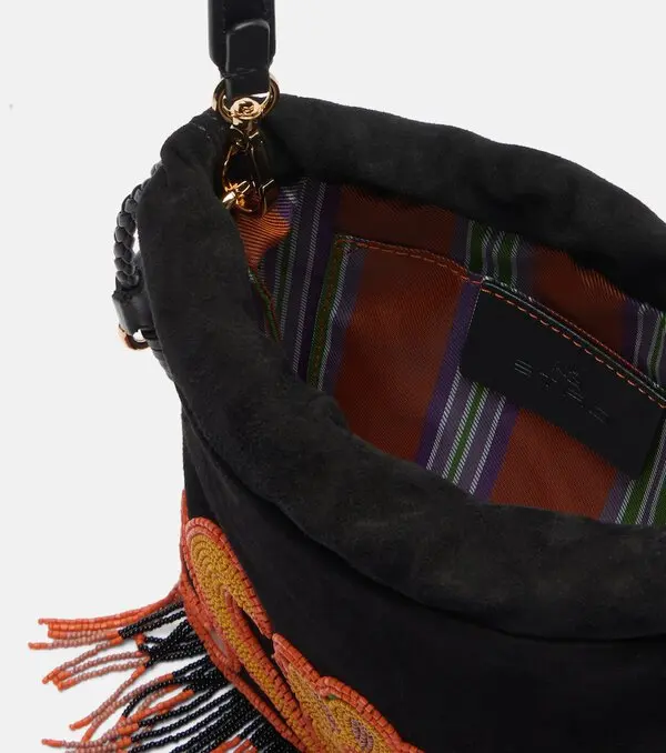 Etro Kalispera Small Beaded Suede Shoulder Bag - Black