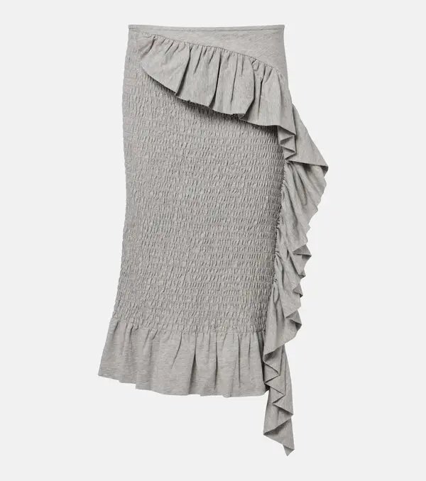 Dries Van Noten Ruffled Smocked Cotton Midi Skirt - Grey