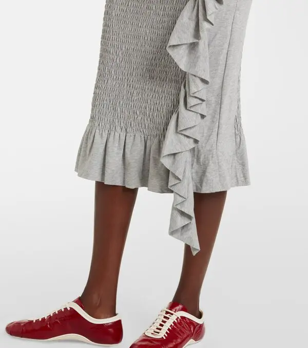 Dries Van Noten Ruffled Smocked Cotton Midi Skirt