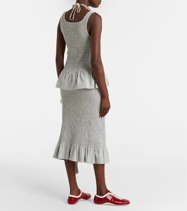 Dries Van Noten Ruffled Smocked Cotton Midi Skirt