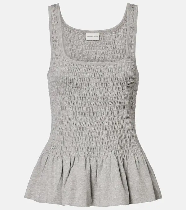 Dries Van Noten Smocked Cotton Peplum Top