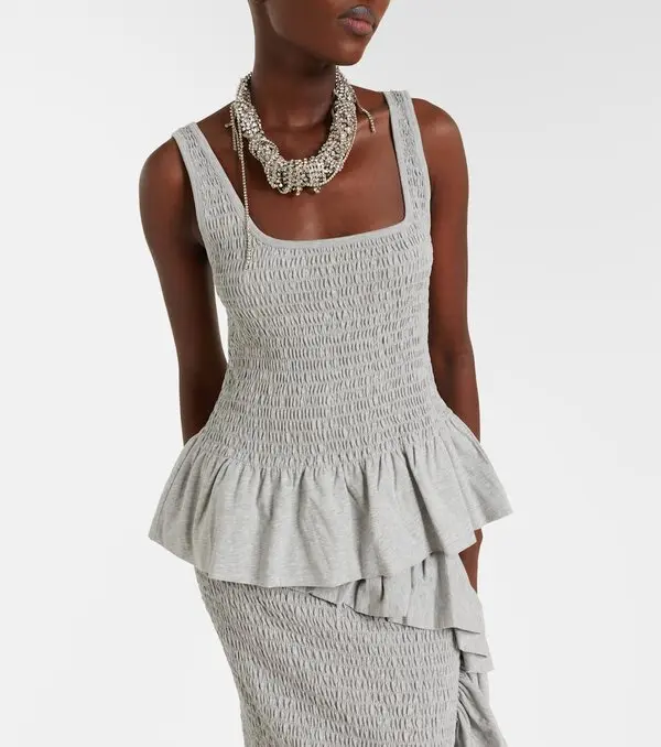 Dries Van Noten Smocked Cotton Peplum Top