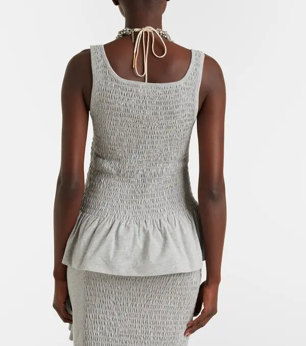 Dries Van Noten Smocked Cotton Peplum Top
