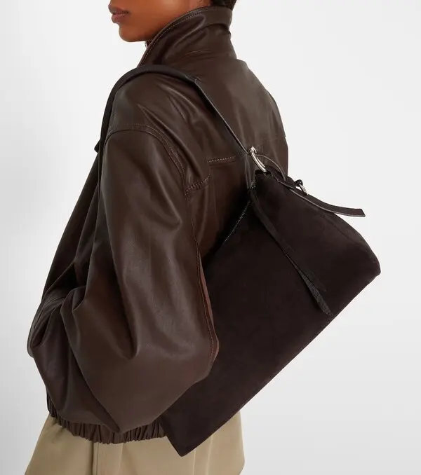 LEMAIRE Small Belted Suede Shoulder Bag - Brown