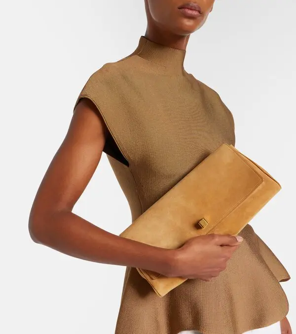 Khaite Audrey Suede Clutch - Beige
