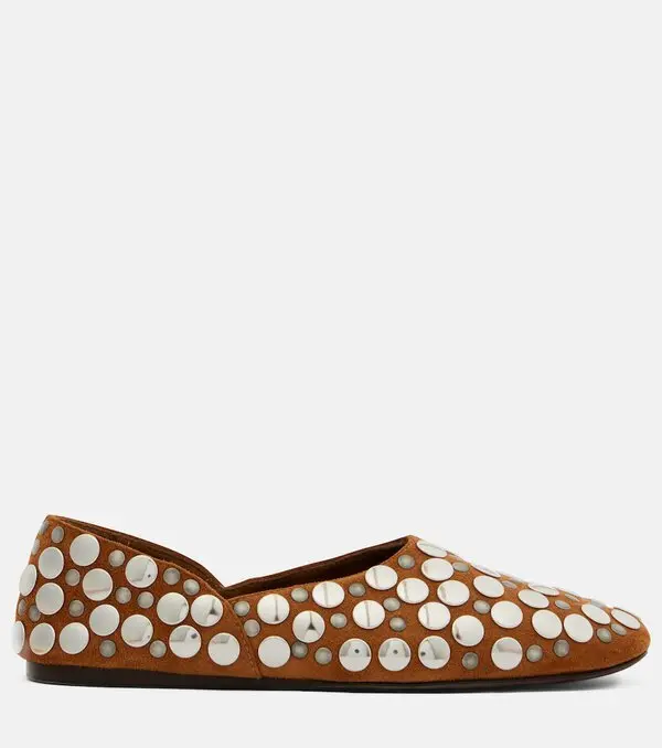 Khaite Jane Studded Suede Ballet Flats - Brown