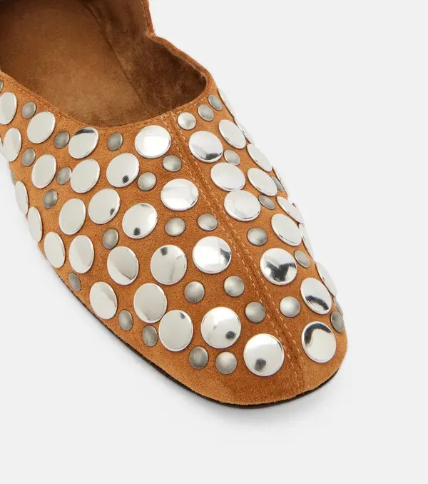 Khaite Jane Studded Suede Ballet Flats - Brown