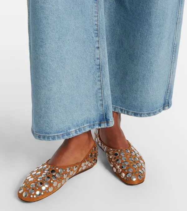 Khaite Jane Studded Suede Ballet Flats - Brown