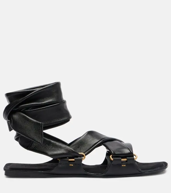 Khaite Boden Tie Leather Sandals - Black