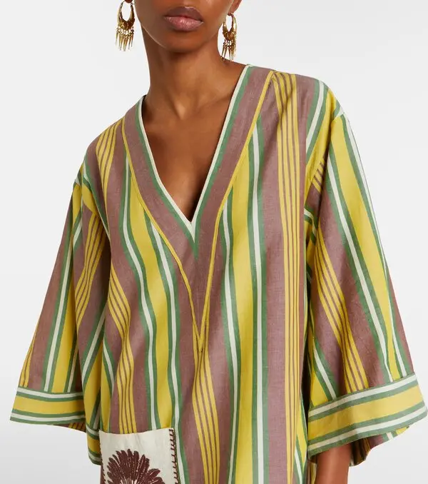 ALEMAIS Clover Embroidered Striped Cotton Minidress