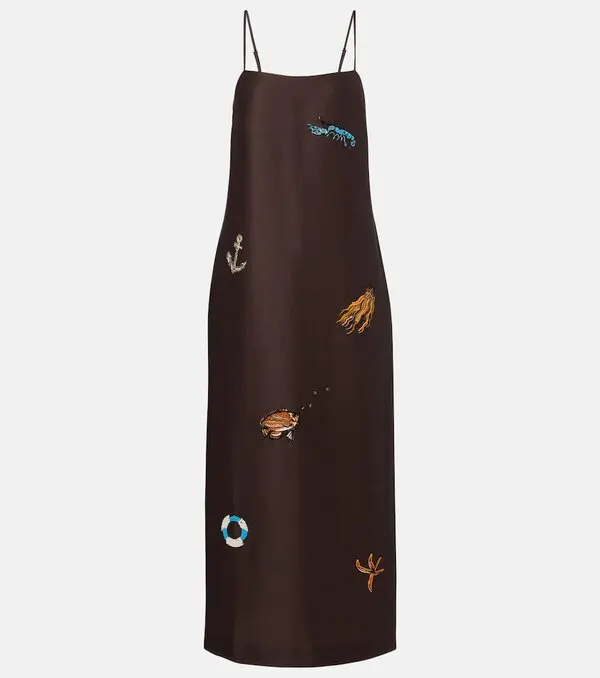 ALEMAIS Embellished Printed Linen-blend Maxi Dress
